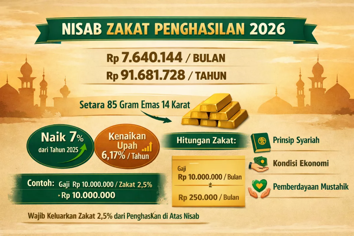 Baznas Tetapkan Nisab Zakat Penghasilan 2026 Rp7,64 Juta per Bulan, Ini ...
